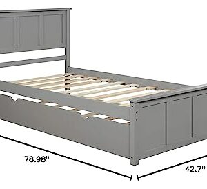 GLORHOME Twin Platform Bed Wood Day Bed Frame with Trundle and Headboard,Living Room/Bedroom Furniture for Kids Teens Adults, Grey