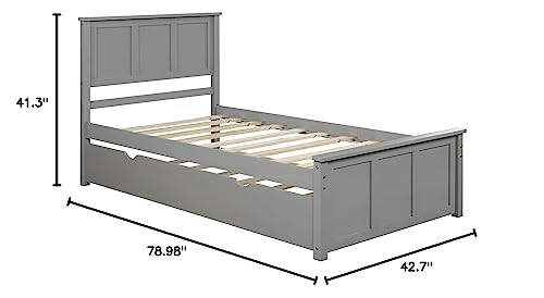 GLORHOME Twin Platform Bed Wood Day Bed Frame with Trundle and Headboard,Living Room/Bedroom Furniture for Kids Teens Adults, Grey