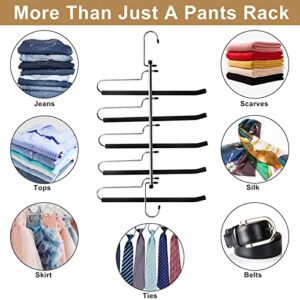 Pants Hangers Space Saving Stainless Steel, Non-Slip, No Installation, Jean Hangers,Closet Space Saving Magic Pants Hangers Pants Organizer (2 Pack)