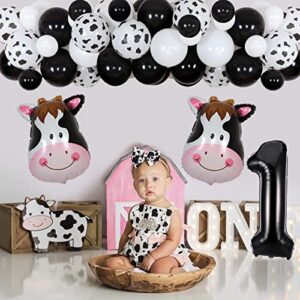 Holy Cow I'm One Birthday Decorations, Cow Farm Theme 1st Birthday Party Decorations for Boy, Black and White Cow Balloon Garland Arch Kit, Happy Birthday Backdrop, Cow Head Foil Balloons