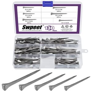 swpeet 130pcs 5 sizes e2 e3 e4 e5 e6 steel horseshoe nails assortment kit, 1.6" 1.7" 1.8" 2" 2.1" horse hoof nails horseshoe tools fix horse nail palm for horse race horse horse training