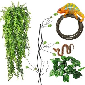 kathson reptile vine plants,flexible green plant decor hanging vine plant climbing terrarium leaves branch habitat accessory for lizards bearded dragon geckos  snakes chameleons (4 pcs)