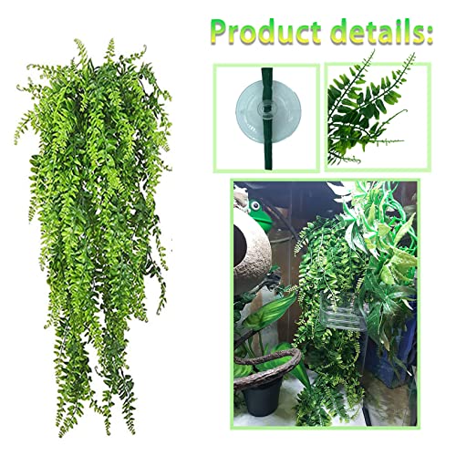 kathson Reptile Vine Plants,Flexible Green Plant Decor Hanging Vine Plant Climbing Terrarium Leaves Branch Habitat Accessory for Lizards Bearded Dragon Geckos  Snakes Chameleons (4 PCS)