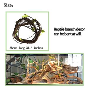 kathson Reptile Vine Plants,Flexible Green Plant Decor Hanging Vine Plant Climbing Terrarium Leaves Branch Habitat Accessory for Lizards Bearded Dragon Geckos  Snakes Chameleons (4 PCS)