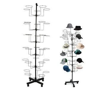 uyoyous 6-tier hats display rack rotating retail hat rack stand 30 hooks adjustable hat headwear rack with wheels metal free standing hat hanger floor standing tower for wig cap baseball hats