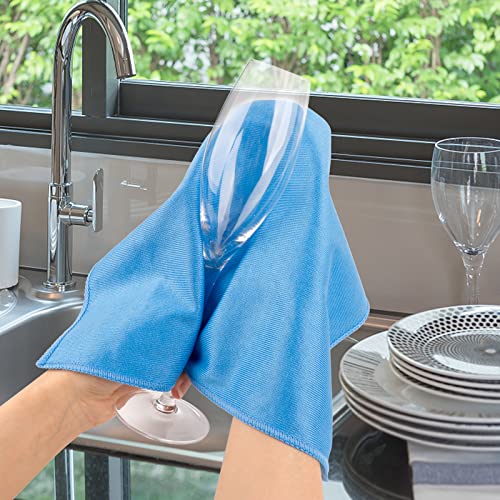 HOMEXCEL 8 Pack Microfiber Glass Cleaning Cloth,Streak Free,Reusable Microfiber Cleaning Cloth 14X16inch,for Cleaning Windows,Glasses,Mirrors,Screens,Stainless Steel and More(Blue