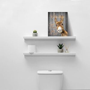 Donkey Bathroom Canvas Wall Art, Why Hello Sweet Cheeks Sign, Funny Animal Bathroom Picture for Wall, Wrapped Canvas Print Decor for Wall Washbasin Shelf, 10.6x13.7 Inch