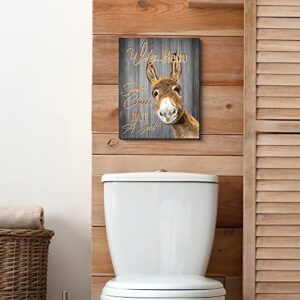 Donkey Bathroom Canvas Wall Art, Why Hello Sweet Cheeks Sign, Funny Animal Bathroom Picture for Wall, Wrapped Canvas Print Decor for Wall Washbasin Shelf, 10.6x13.7 Inch