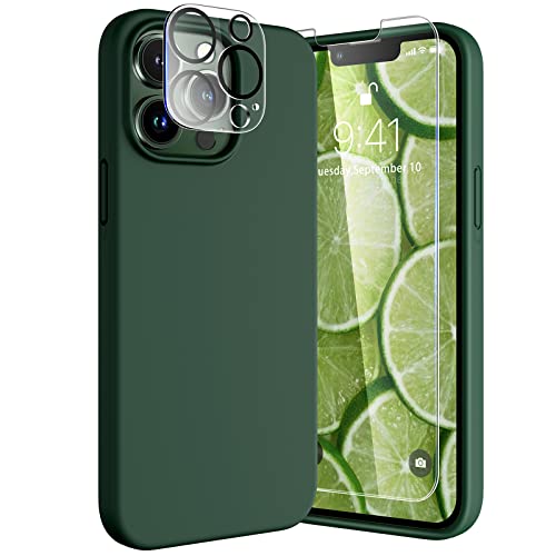 TOCOL 5 in 1 for iPhone 13 Pro Case, with 2X Screen Protector + 2X Camera Lens Protector, Liquid Silicone Phone Case for iPhone 13 Pro, Alpine Green