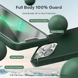 TOCOL 5 in 1 for iPhone 13 Pro Case, with 2X Screen Protector + 2X Camera Lens Protector, Liquid Silicone Phone Case for iPhone 13 Pro, Alpine Green