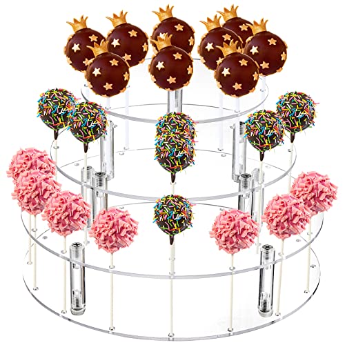 TOPZEA 3-Tier Cake Pop Display Stand, 36 Hole Clear Acrylic Lollipop Holder Round Tiered Cupcake Dessert Display Stand, Ideal for Baby Shower, Wedding, Birthday, Party, Anniversary, Halloween