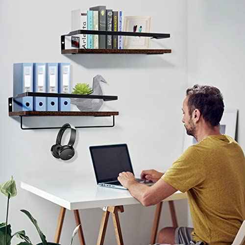 Uten Floating Shelves, Wall Mounted Storage Shelves, Wall Shelf for Kitchen/Bathroom/Bedroom, Bathroom Shelf with Towel Bar, Storage Sturdy Structure & Decoration, Floating Shelves for Wall Set of 2