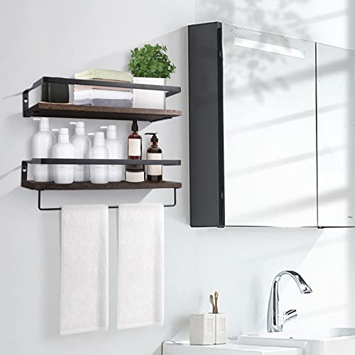 Uten Floating Shelves, Wall Mounted Storage Shelves, Wall Shelf for Kitchen/Bathroom/Bedroom, Bathroom Shelf with Towel Bar, Storage Sturdy Structure & Decoration, Floating Shelves for Wall Set of 2