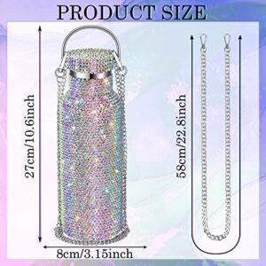 Colorful Diamond Water Bottle Bling Rhinestone Stainless Steel Thermal Bottle Refillable Water Bottle Insulated Water Bottle Glitter Water Bottle with Chain for Women(Silver,750 ml)