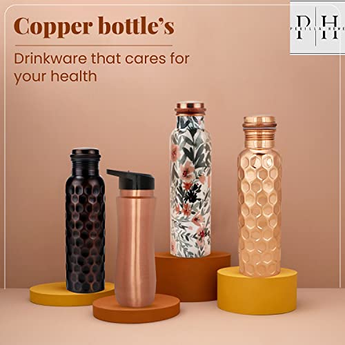 Perilla Home 100% Pure Copper Bottle with Sipper & Lid 25.37 Oz Ayurvedic Water Bottle Multipurpose Bottle for Gym, Travelling, Outdoors, Indoors Leak Proof (Black)