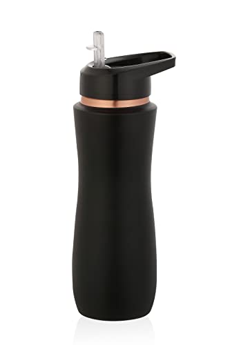 Perilla Home 100% Pure Copper Bottle with Sipper & Lid 25.37 Oz Ayurvedic Water Bottle Multipurpose Bottle for Gym, Travelling, Outdoors, Indoors Leak Proof (Black)