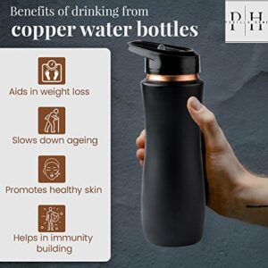 Perilla Home 100% Pure Copper Bottle with Sipper & Lid 25.37 Oz Ayurvedic Water Bottle Multipurpose Bottle for Gym, Travelling, Outdoors, Indoors Leak Proof (Black)