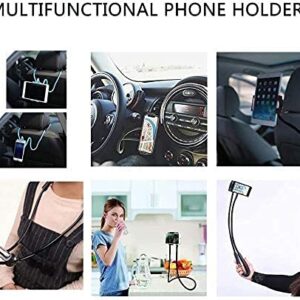 Lazy Cell Phone Mount Hanging on Neck, Airlxf Flexible Long Arms Stand Clip Holder Stand 360 Rotating DIY Free Rotating Multiple Functions for Desk Bed, Bike and Motorcycle (Black), 70cm