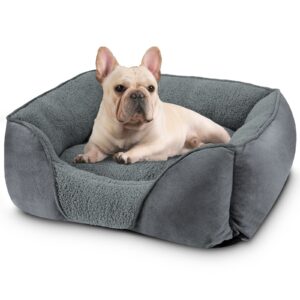 furtime small dog beds for small dogs, washable dog bed orthopedic rectangle puppy pet bed, durable calming dog sofa bed soft sleeping with anti-slip bottom s (20"x19"x6")