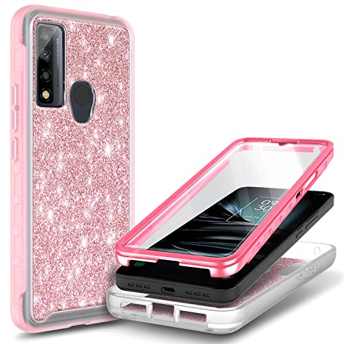 NZND Case for TCL 20 XE with [Built-in Screen Protector], Full-Body Protective Shockproof Rugged Bumper Cover, Impact Resist Durable Phone Case (Glitter Rose Gold)