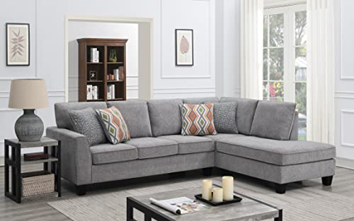 112" Wide Large Modern Upholstered L-Shaped Sectional Sofa with 4 Cushions, Modern Tufted Micro Cloth Couch with Soft Memory Foam Seats, 5 Seater Sofa - Light Grey - Oliver & Smith