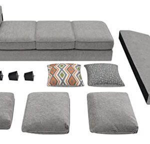 112" Wide Large Modern Upholstered L-Shaped Sectional Sofa with 4 Cushions, Modern Tufted Micro Cloth Couch with Soft Memory Foam Seats, 5 Seater Sofa - Light Grey - Oliver & Smith