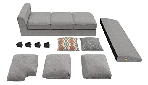 112" Wide Large Modern Upholstered L-Shaped Sectional Sofa with 4 Cushions, Modern Tufted Micro Cloth Couch with Soft Memory Foam Seats, 5 Seater Sofa - Light Grey - Oliver & Smith