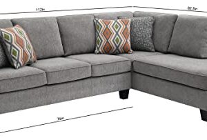 112" Wide Large Modern Upholstered L-Shaped Sectional Sofa with 4 Cushions, Modern Tufted Micro Cloth Couch with Soft Memory Foam Seats, 5 Seater Sofa - Light Grey - Oliver & Smith