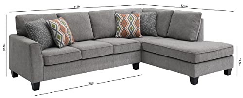 112" Wide Large Modern Upholstered L-Shaped Sectional Sofa with 4 Cushions, Modern Tufted Micro Cloth Couch with Soft Memory Foam Seats, 5 Seater Sofa - Light Grey - Oliver & Smith