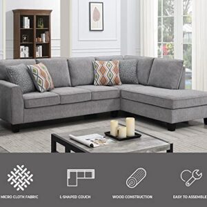 112" Wide Large Modern Upholstered L-Shaped Sectional Sofa with 4 Cushions, Modern Tufted Micro Cloth Couch with Soft Memory Foam Seats, 5 Seater Sofa - Light Grey - Oliver & Smith