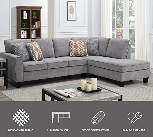 112" Wide Large Modern Upholstered L-Shaped Sectional Sofa with 4 Cushions, Modern Tufted Micro Cloth Couch with Soft Memory Foam Seats, 5 Seater Sofa - Light Grey - Oliver & Smith