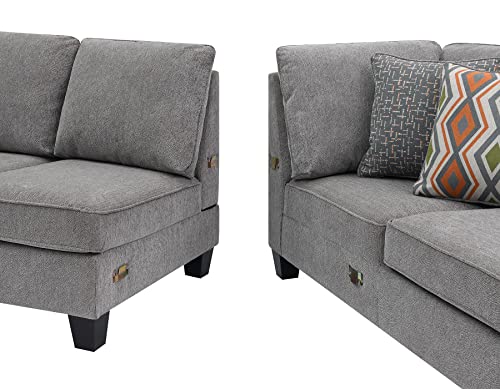 112" Wide Large Modern Upholstered L-Shaped Sectional Sofa with 4 Cushions, Modern Tufted Micro Cloth Couch with Soft Memory Foam Seats, 5 Seater Sofa - Light Grey - Oliver & Smith