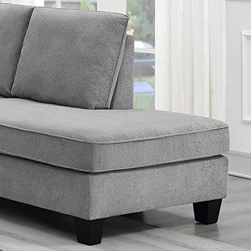 112" Wide Large Modern Upholstered L-Shaped Sectional Sofa with 4 Cushions, Modern Tufted Micro Cloth Couch with Soft Memory Foam Seats, 5 Seater Sofa - Light Grey - Oliver & Smith