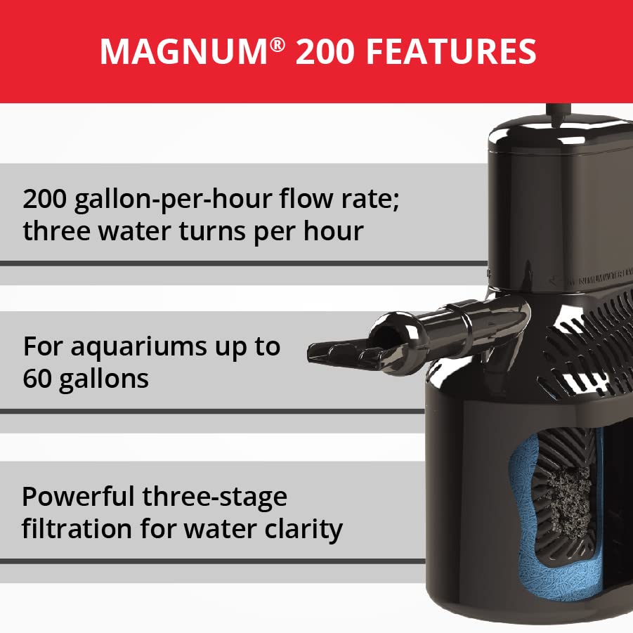 MarineLand Magnum 200 Polishing Internal Canister Filter for 60 Gallons, Crystal Clean Water