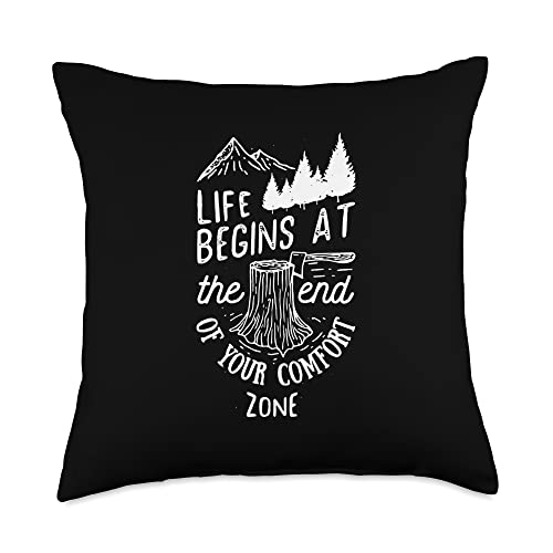 Life Begins End Your Comfort Zone Quote Motivation Life Begins at The End of Your Comfort Zone Throw Pillow, 18x18, Multicolor