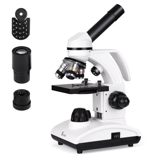 40X-1000X Microscopes for Students Kids Adults, Cordless Biological Compound Monocular Microscopes with Microscope Slides Set, Phone Adapter, Dual LED Illumination Power Optical Glass Lenses