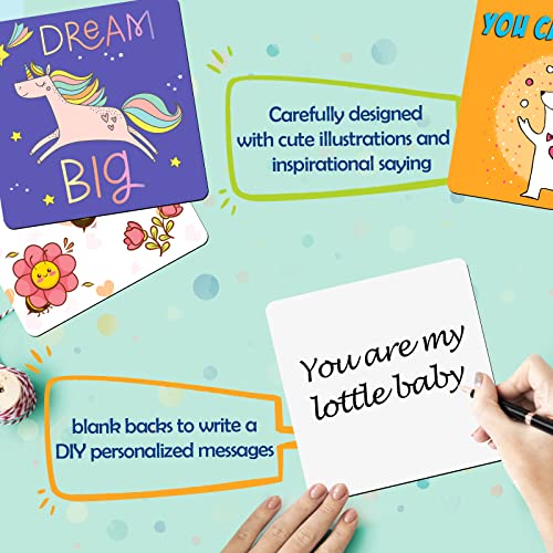 Lunch Box Note for Kids Kindergarten,School Lunch Accessories for Kids-100 Cute Encouragement,Positive Affirmation Cards for Boys & Girls(With DIY Blank Back),Inspirational and Motivational Lunch Note