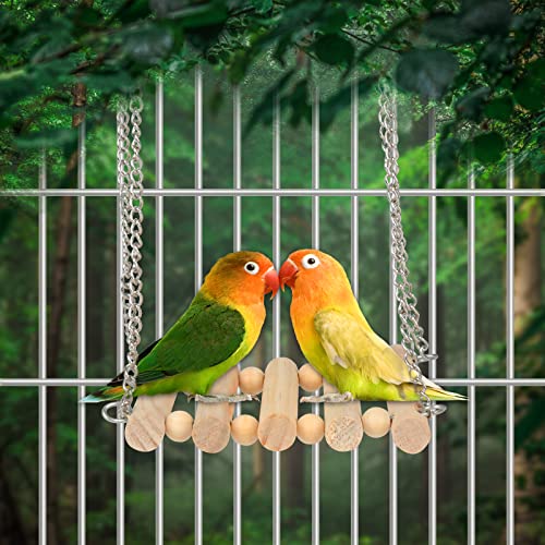 Bird Parrot Toys Swing Hanging, XUXN Bird Parrot Toys 13 Packs, Natural Wood Chewing Toy Bird Cage Toys, Parrot Hammock Bell Toys Suitable for Small Parakeets, Cockatiels, Conures, Parrots, Love Birds