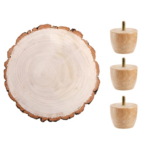 Frcctre 11 Inch Wood Cake Stand, Round Wooden Cupcake Pedestal, Paulownia Wood Slice with Legs, Rustic Cake Holder Wooden Serving Tray Serving Board Display Wood Stand and Plant Stand