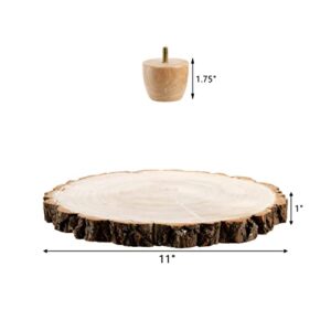 Frcctre 11 Inch Wood Cake Stand, Round Wooden Cupcake Pedestal, Paulownia Wood Slice with Legs, Rustic Cake Holder Wooden Serving Tray Serving Board Display Wood Stand and Plant Stand