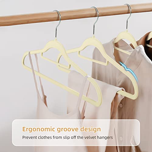 Velvet Clothing Hangers, Non-Slip Beige Suit Hanger Space Saving Clothes Hanger Heavy Duty Adult Hanger Hangers with 360°Swivel Hook Pack of 20