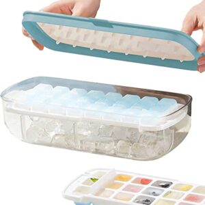 LittleStar Ice Tray with Lid and Bin-Updated Press Plate Easy Release Ice Cubes Double Layers Ice Makers For 48pcs Ice Cubes BPA Free (Blue)