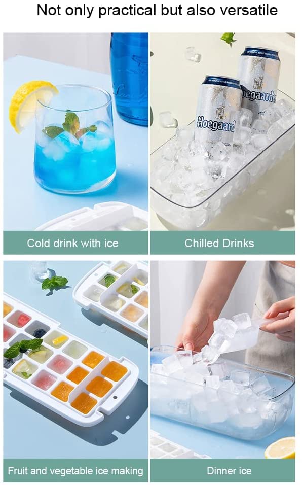 LittleStar Ice Tray with Lid and Bin-Updated Press Plate Easy Release Ice Cubes Double Layers Ice Makers For 48pcs Ice Cubes BPA Free (Blue)