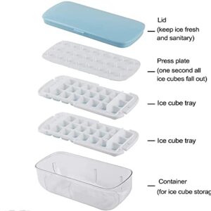 LittleStar Ice Tray with Lid and Bin-Updated Press Plate Easy Release Ice Cubes Double Layers Ice Makers For 48pcs Ice Cubes BPA Free (Blue)