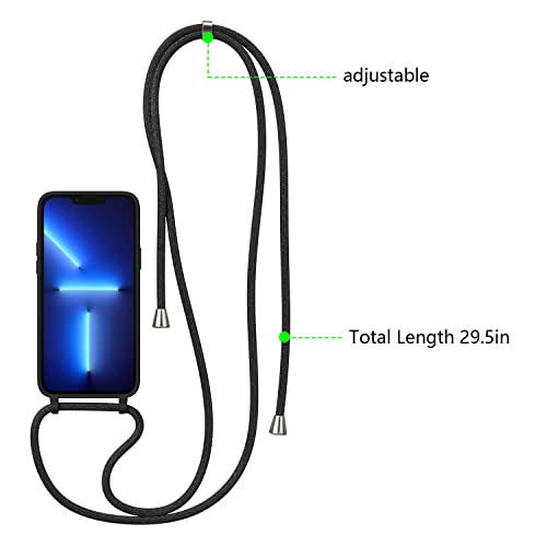 ZTOFERA Crossbody Case for iPhone 13 Pro Max 6.7 inch with Lanyard Strap Adjustable Rope Liquid Silicone Soft Cover Black