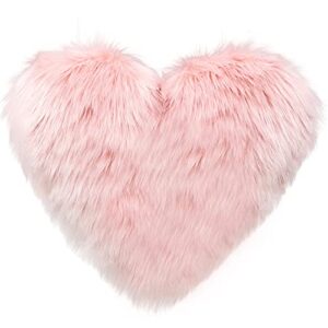 unlockgift fluffy heart shaped pillow, plush love pillow cushion, decor for for living room/bed room/dining room/office sofa/cars/chairs, gift for friends/girls/cares-03 light pink