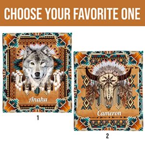 Toyshea Native American Blanket Western Wolf Indian Fleece Or Sherpa Throws Small Large Size Tribal Pattern Blankets Throw Personalized Gifts for Men Women Bedding Couch Outdoor Home Decor