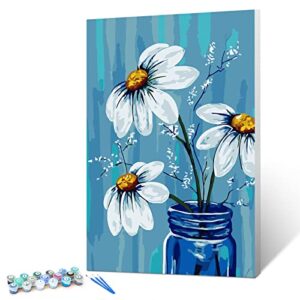 ginkko paint by numbers for adults beginner & kids ages 8-12 with wooden frame easy acrylic on canvas 9x12 inch with paints and brushes, vase flower(include framed)