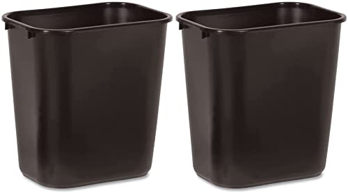 Rubbermaid Commercial Rubbermaid 295600BK Deskside Plastic Wastebasket, Rectangular, 7 gal, Black (2)