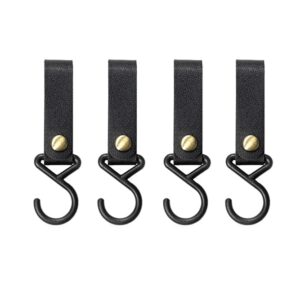 molonbutterfly multipurpose leather s hooks for hanging - kitchen organization, utensils hanger, camping gear organizer - pack of 4, sturdy and compact, black